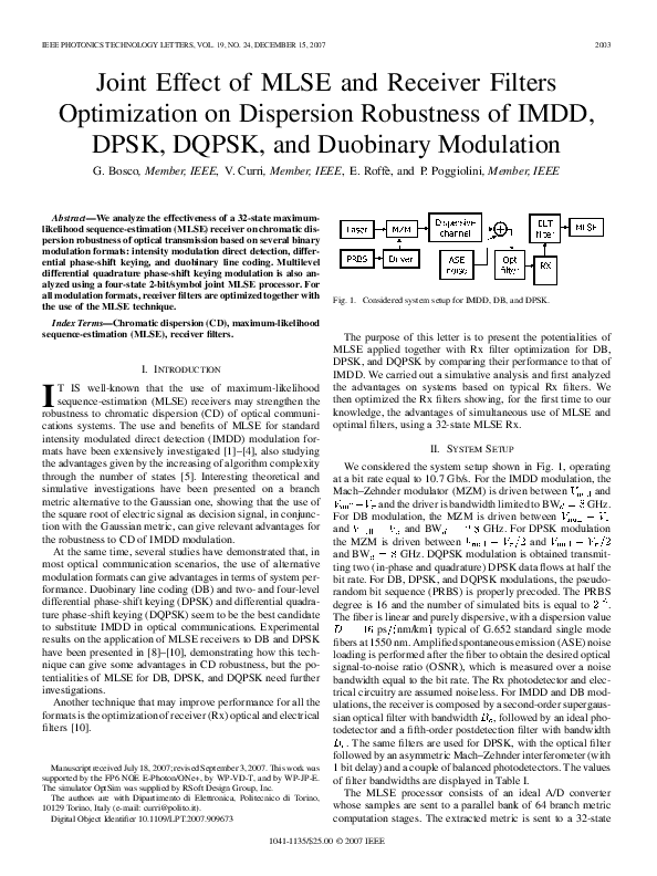 (PDF) Joint effect of MLSE and receiver filters optimization on dispersion robustness of IMDD ...