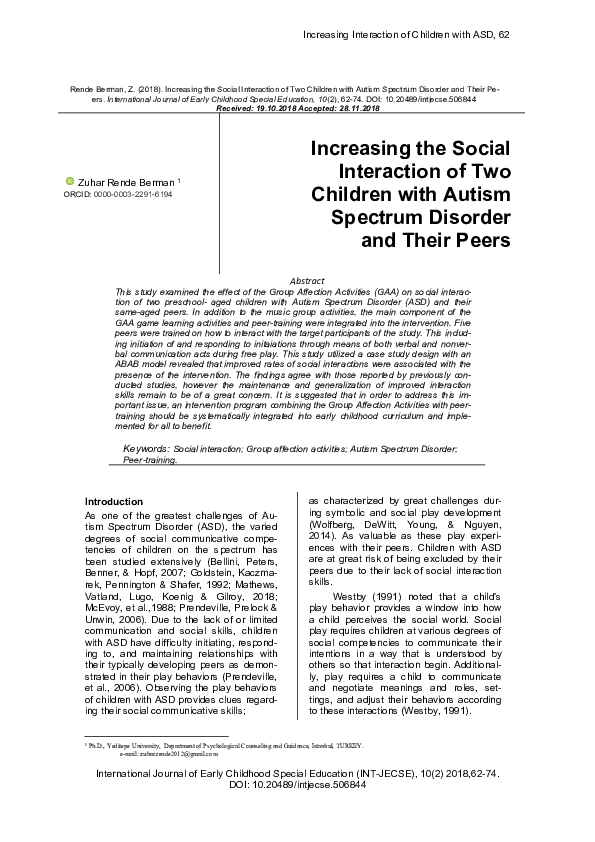 (PDF) Increasing the Social Interaction of Two Children with Autism ...