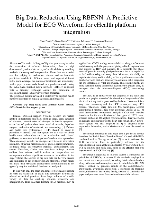 (PDF) Big data reduction using RBFNN: A predictive model for ECG waveform for eHealth platform ...