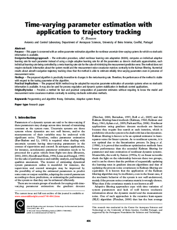 Pdf Time Varying Parameter Estimation With Application To Trajectory