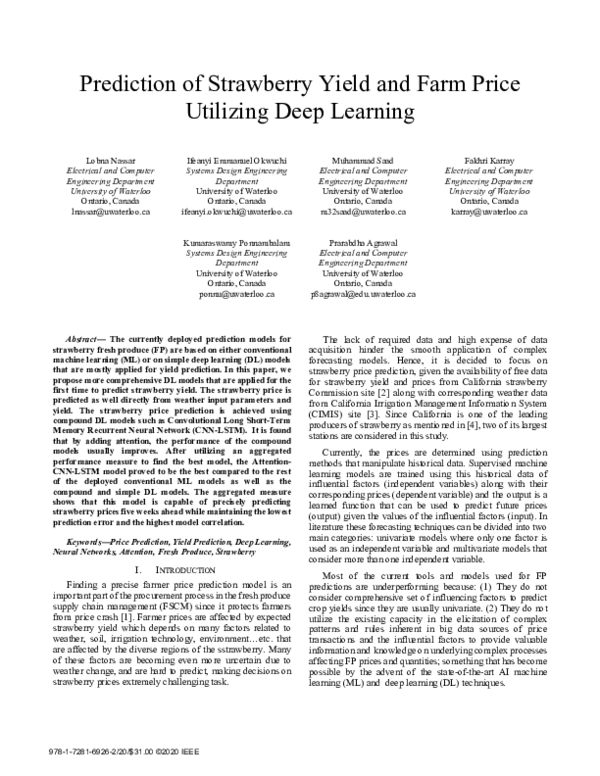 (PDF) Prediction of Strawberry Yield and Farm Price Utilizing Deep Learning