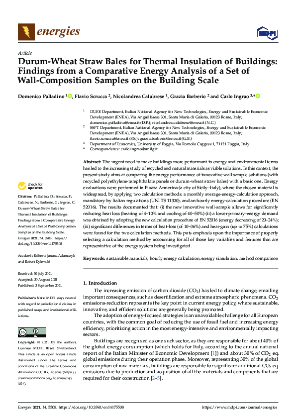 (PDF) Energy Analysis of Durum Wheat Straw Insulation