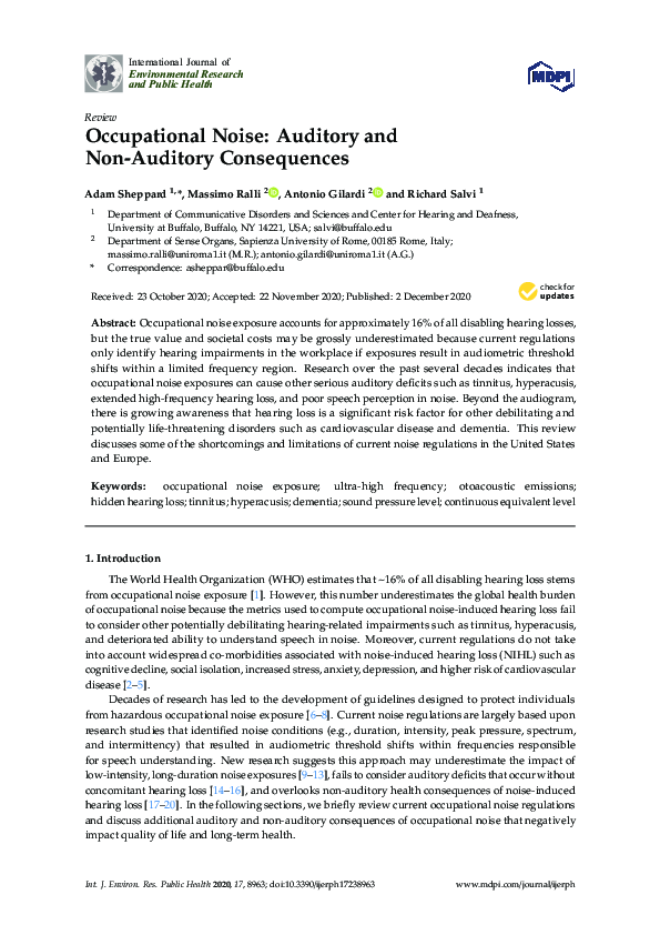 (PDF) Occupational Noise: Auditory and Non-Auditory Consequences