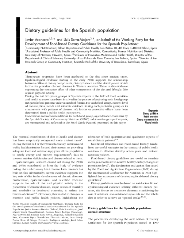 (PDF) Dietary guidelines for the Spanish population