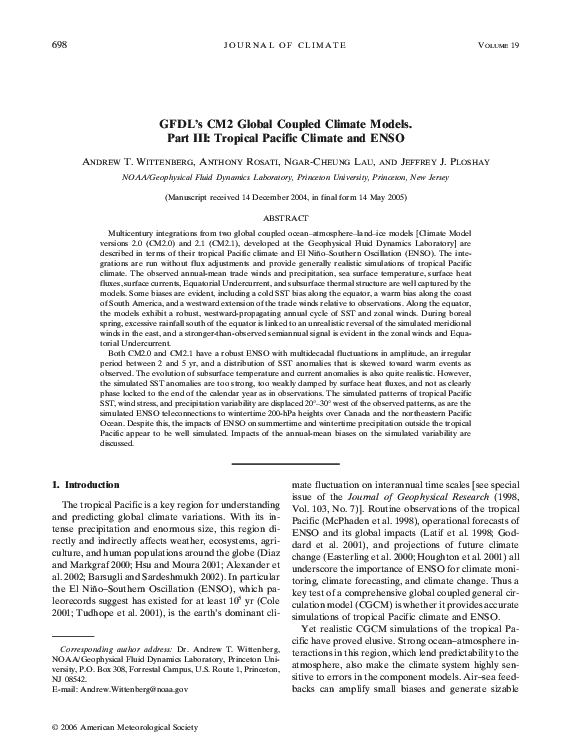(PDF) GFDL'S CM2 Global Coupled Climate Models. Part II: The Baseline ...