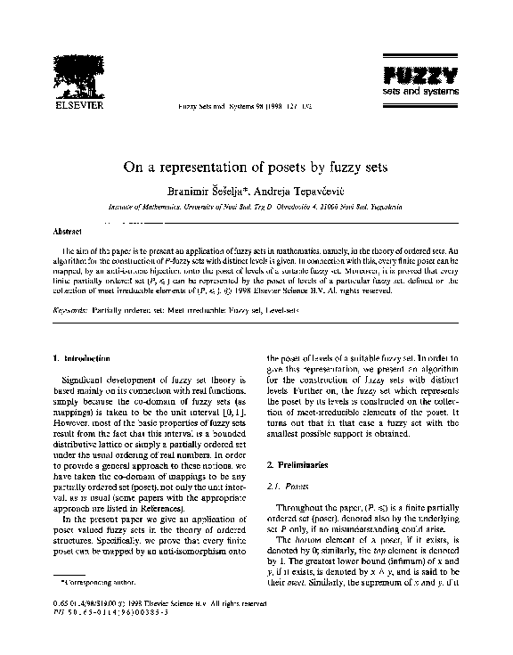 (PDF) On a representation of posets by fuzzy sets