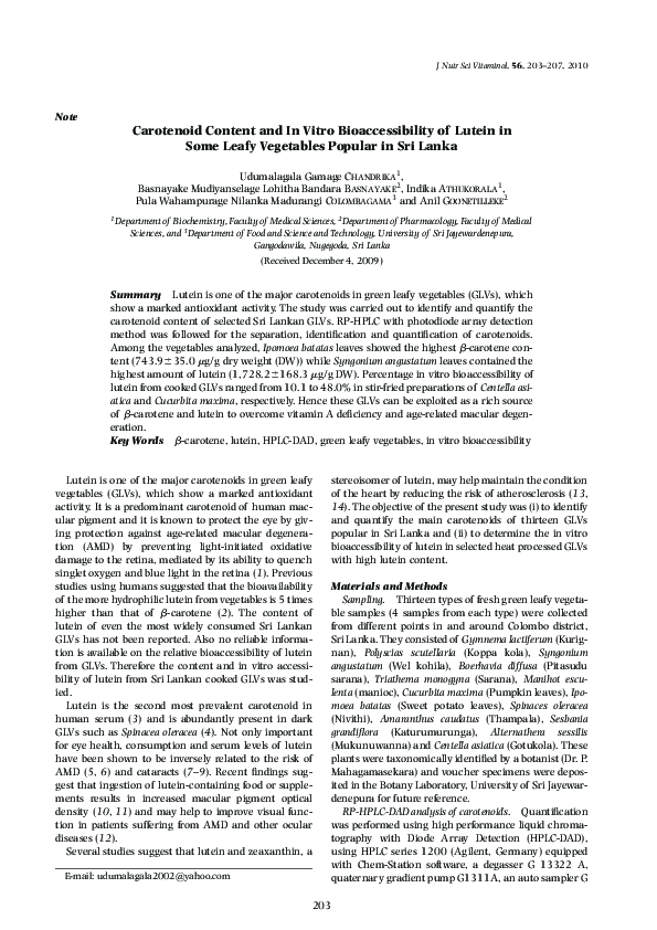 (PDF) Carotenoid Content and In Vitro Bioaccessibility of Lutein in Some Leafy Vegetables ...