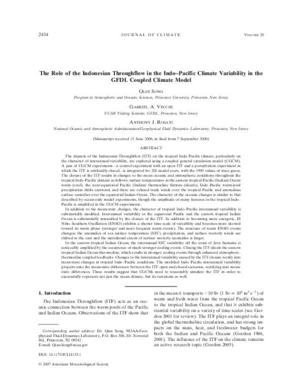(PDF) The Role of the Indonesian Throughflow in the Indo–Pacific Climate Variability in the GFDL ...