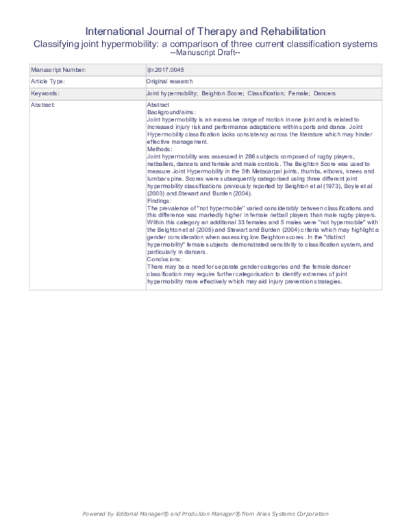 (DOC) Classifying joint hypermobility: a comparison of three current ...