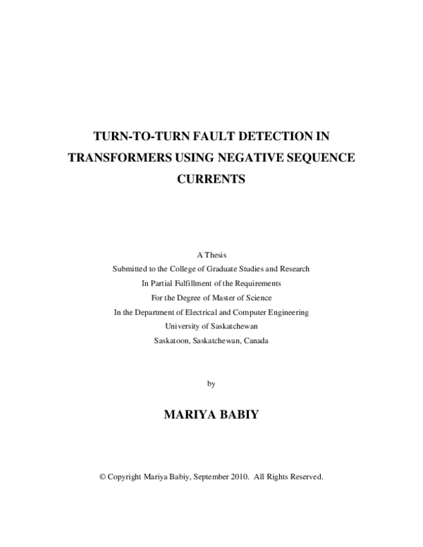 (PDF) Turn-to-turn fault detection in transformers using negative sequence currents