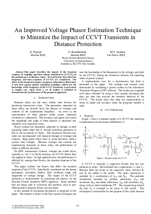 (PDF) An improved voltage phasor estimation technique to minimize the impact of CCVT transients ...