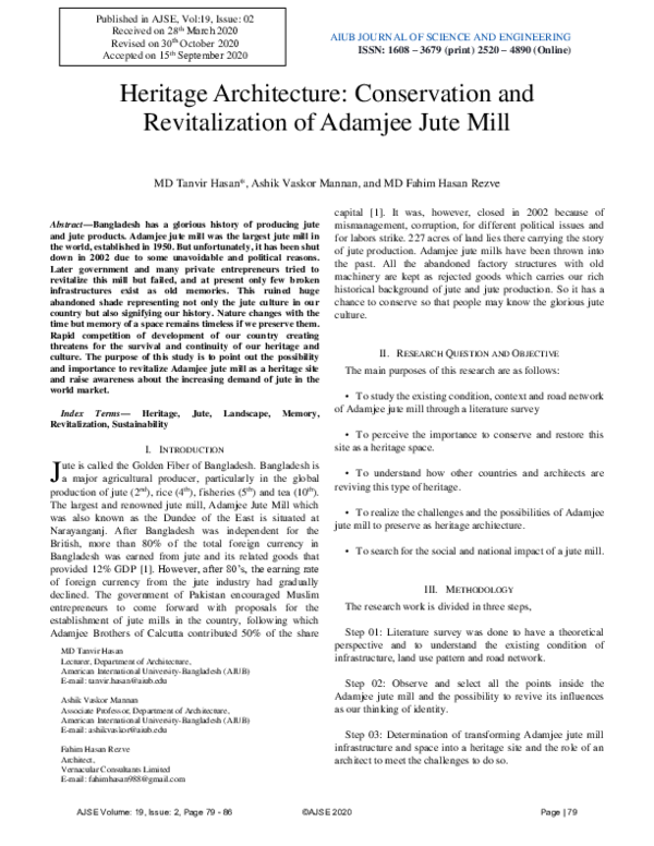 (PDF) Heritage Architecture: Conservation and Revitalization of Adamjee ...