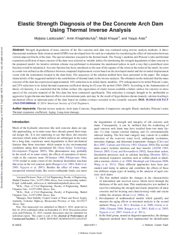 (PDF) Elastic Strength Diagnosis of the Dez Concrete Arch Dam Using ...