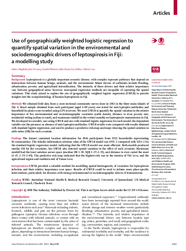 Pdf Use Of Geographically Weighted Logistic Regression To Quantify Spatial Variation In The