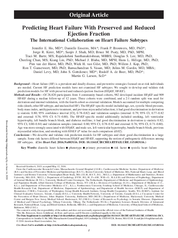 (PDF) Predicting Heart Failure With Preserved and Reduced Ejection Fraction: The International ...