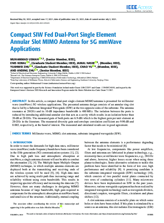 (PDF) Compact SIW Fed Dual-Port Single Element Annular Slot MIMO ...