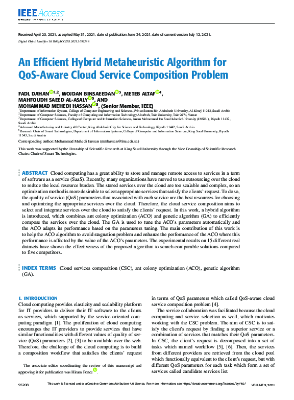 (PDF) An Efficient Hybrid Metaheuristic Algorithm for QoS-Aware Cloud Service Composition Problem