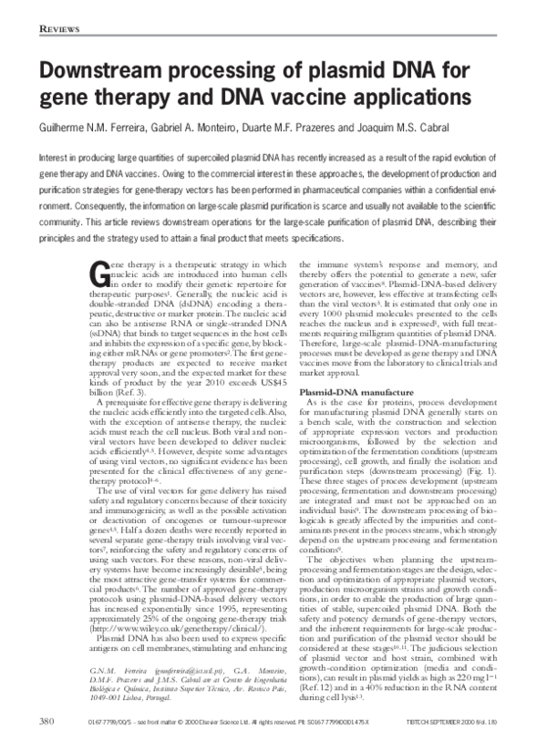 (PDF) Downstream processing of plasmid DNA for gene therapy and DNA ...