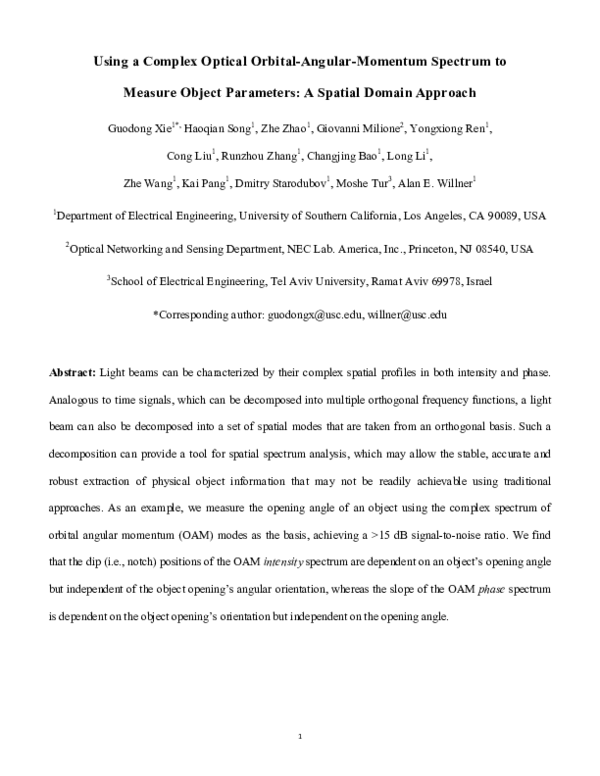 Pdf Using A Complex Optical Orbital Angular Momentum Spectrum To