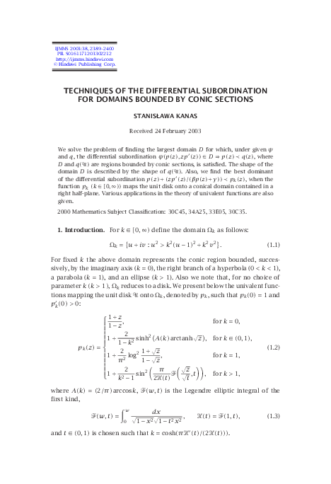 (PDF) Techniques of the differential subordination for domains bounded by conic sections