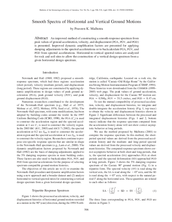 (PDF) Smooth Spectra of Horizontal and Vertical Ground Motions