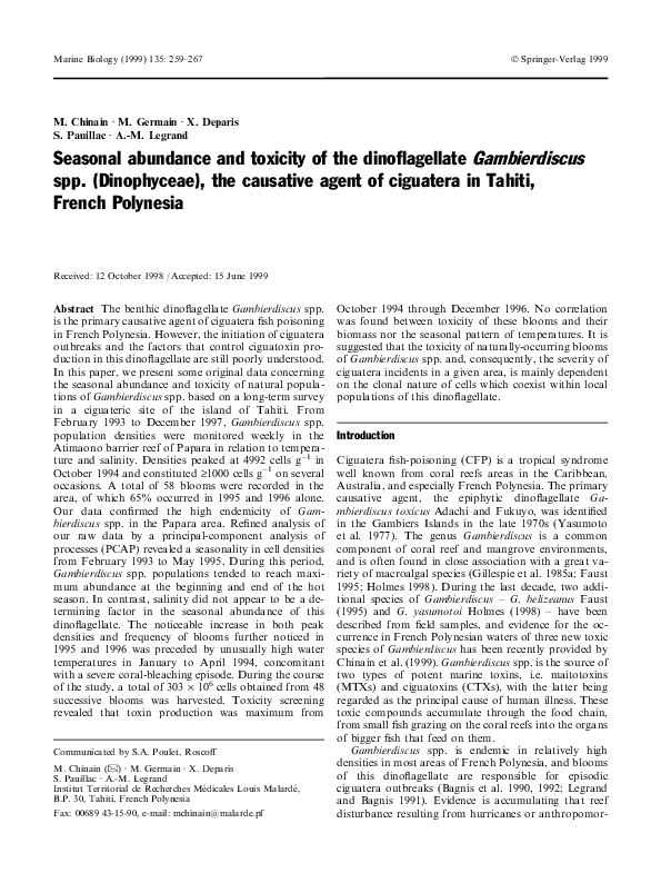 (PDF) Seasonal abundance and toxicity of the dinoflagellate ...