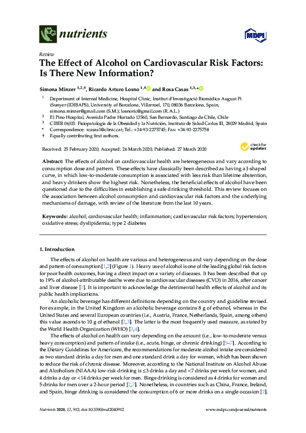 (PDF) The Effect of Alcohol on Cardiovascular Risk Factors: Is There ...