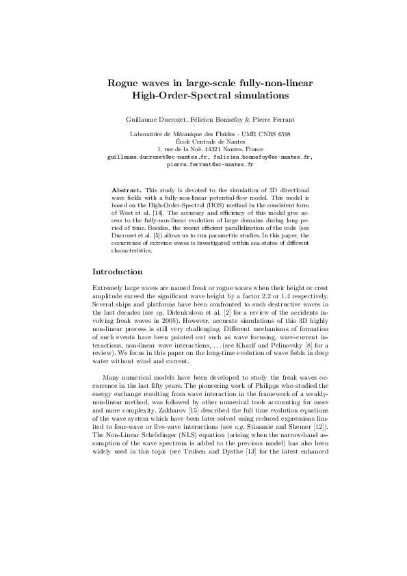 (PDF) Rogue waves in large-scale fully-non-linear High-Order-Spectral simulations