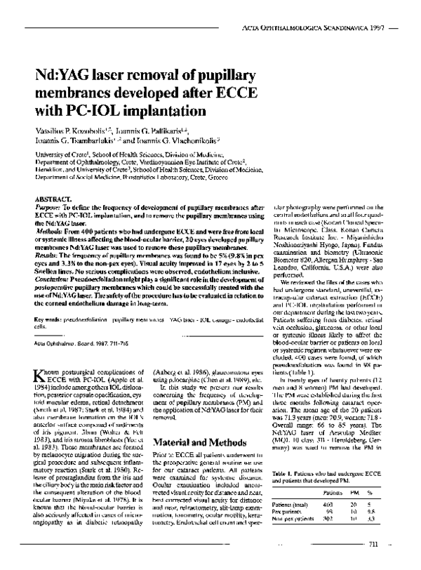 (PDF) Nd:YAG laser removal of pupillary membranes developed after ECCE ...