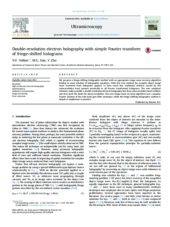 Pdf Double Resolution Electron Holography With Simple Fourier Transform Of Fringe Shifted