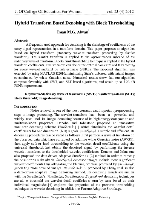 (PDF) Hybrid Transform Based Denoising with Block Thresholding