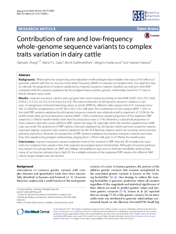 (PDF) Impact of Rare Variants on Dairy Cattle Traits