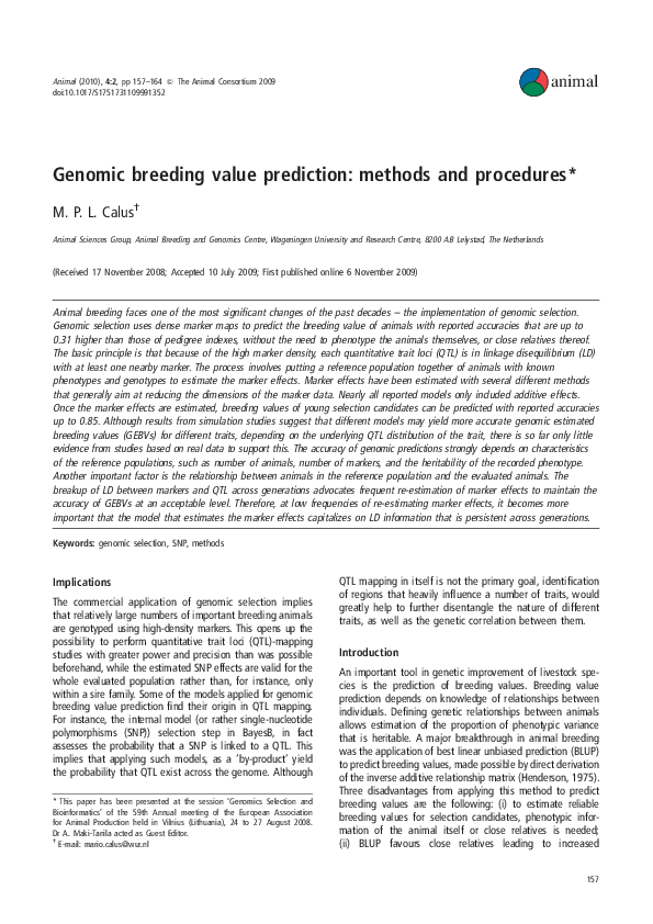 (PDF) Genomic breeding value prediction: methods and procedures
