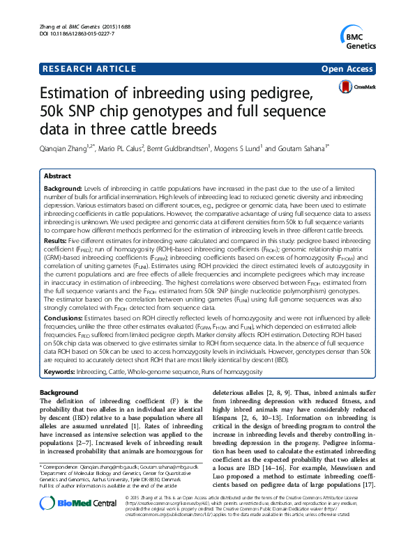 (PDF) Estimation of inbreeding using pedigree, 50k SNP chip genotypes ...