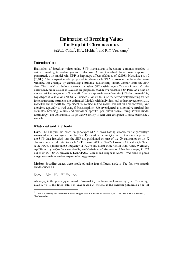 (PDF) Estimation of Breeding Values for Haploid Chromosomes