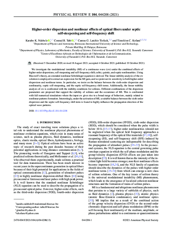 (PDF) Higher-order dispersion and nonlinear effects of optical fibers ...