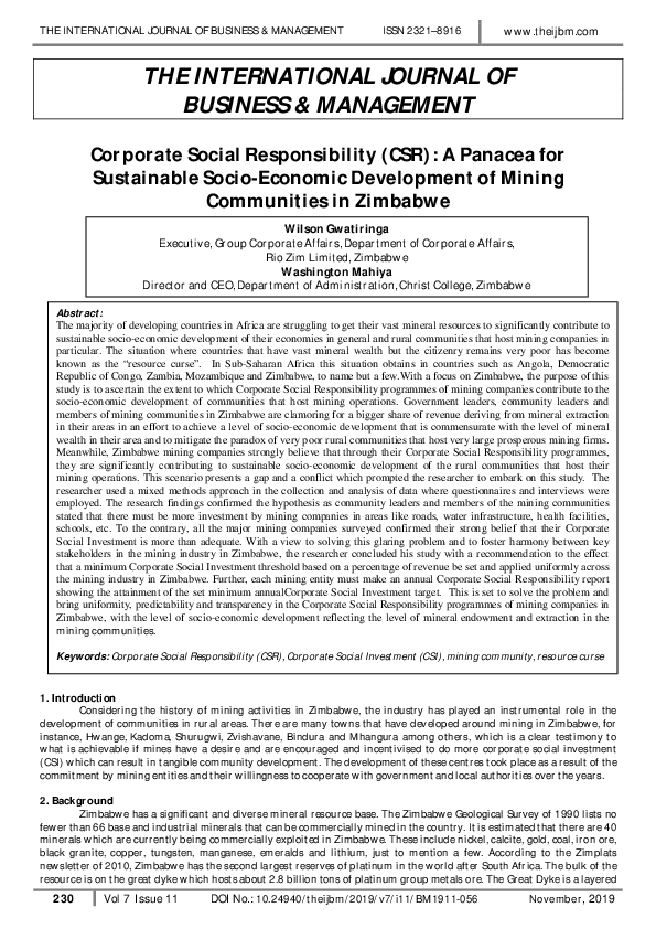 (PDF) Corporate Social Responsibility (CSR): A Panacea for Sustainable ...