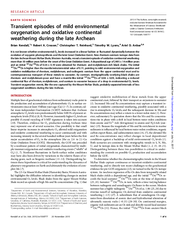 (PDF) Transient episodes of mild environmental oxygenation and ...