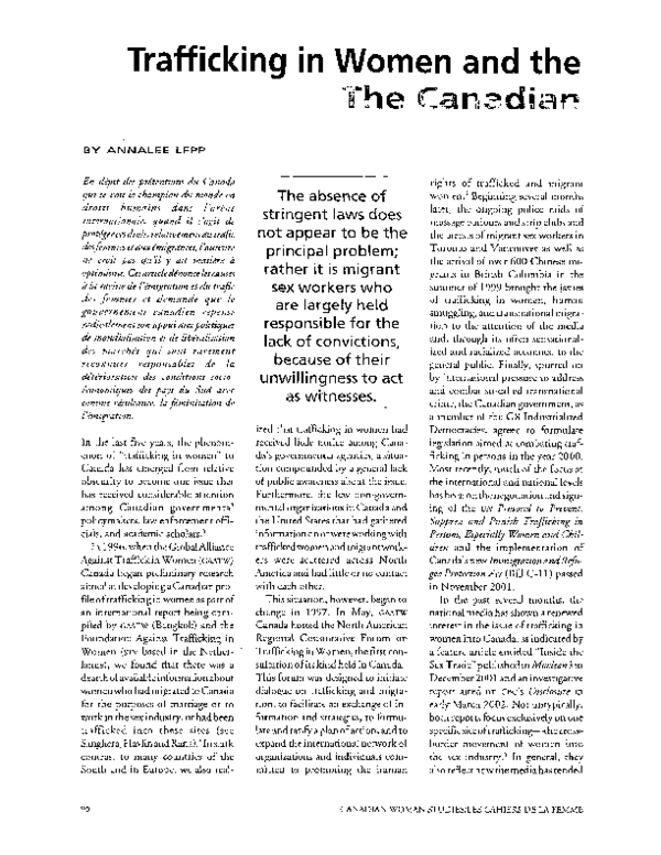 Pdf Trafficking In Women And The Feminization Of Migration The Canadian Context