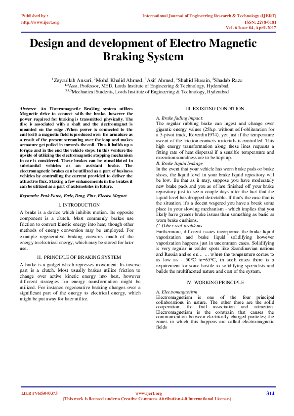 (PDF) Design and development of Electro Magnetic Braking System