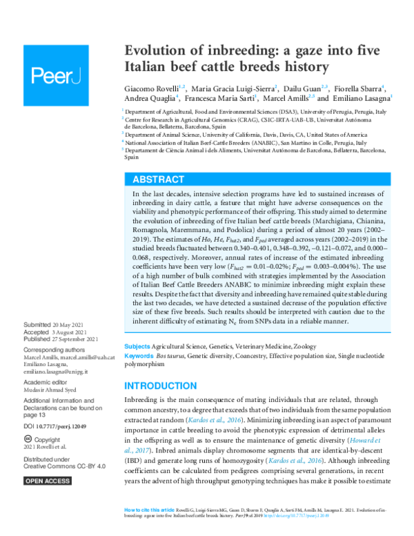 (PDF) Evolution of inbreeding: a gaze into five Italian beef cattle ...