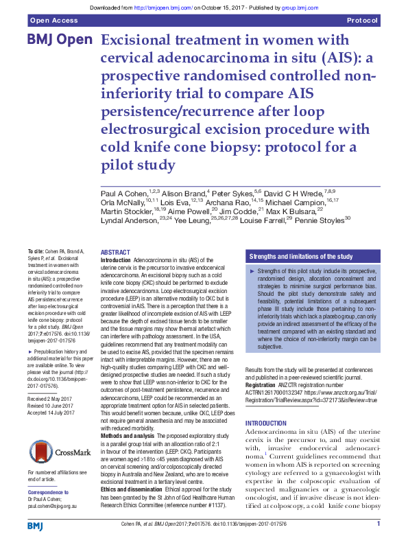 (PDF) Excisional treatment in women with cervical adenocarcinoma in ...
