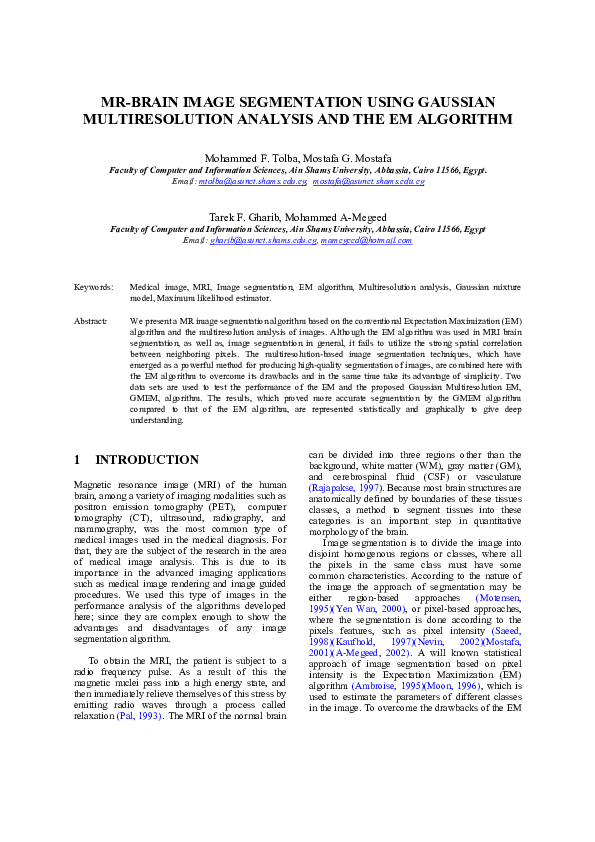 (PDF) MR-Brain image segmentation using Gaussian multiresolution analysis and the EM algorithm