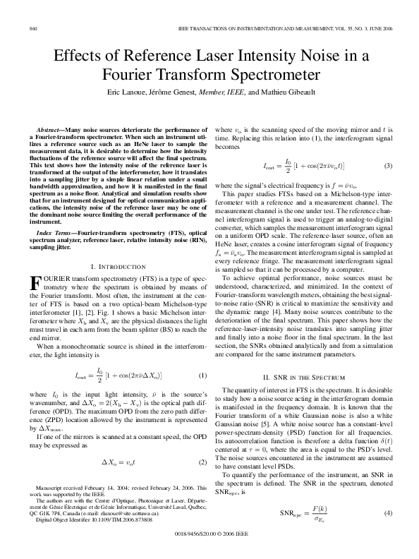 (PDF) Effects of Reference Laser Intensity Noise in a Fourier Transform ...