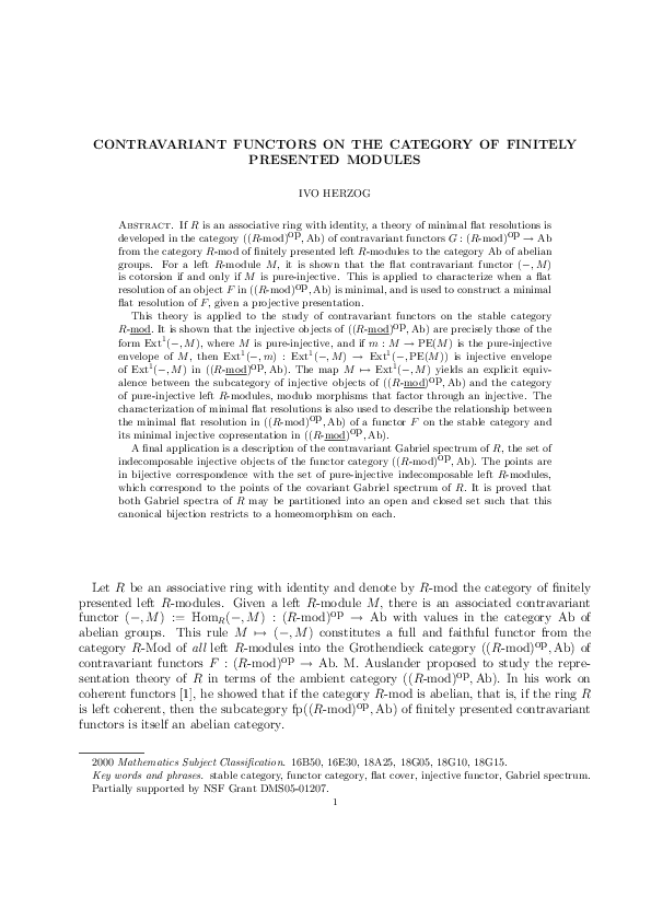 (PDF) Contravariant functors on the category of finitely presented ...