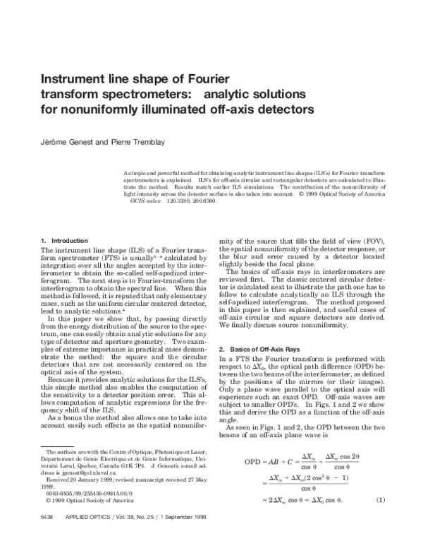 (PDF) Instrument Line Shape of Fourier Transform Spectrometers ...