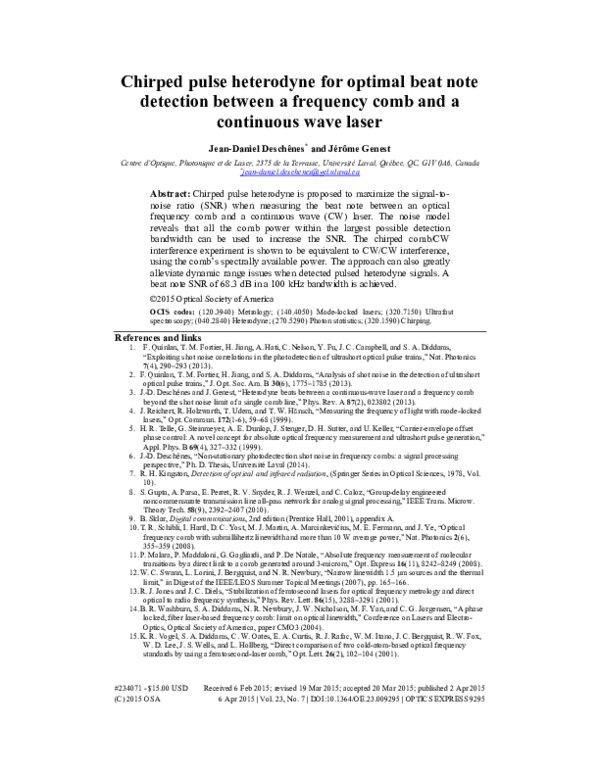 (PDF) Chirped pulse heterodyne for optimal beat note detection between ...