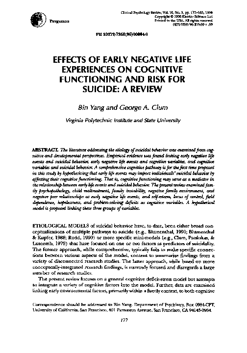 (PDF) Effects of early negative life experiences on cognitive ...