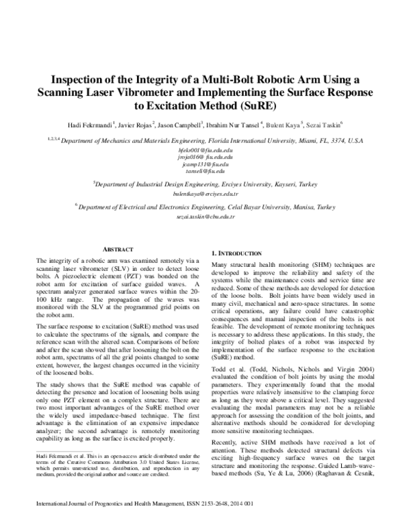 (PDF) Detecting Loose Bolts in Robotic Arms Using SuRE Method
