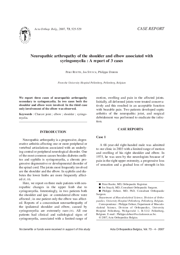 (PDF) Neuropathic arthropathy of the shoulder and elbow associated with ...